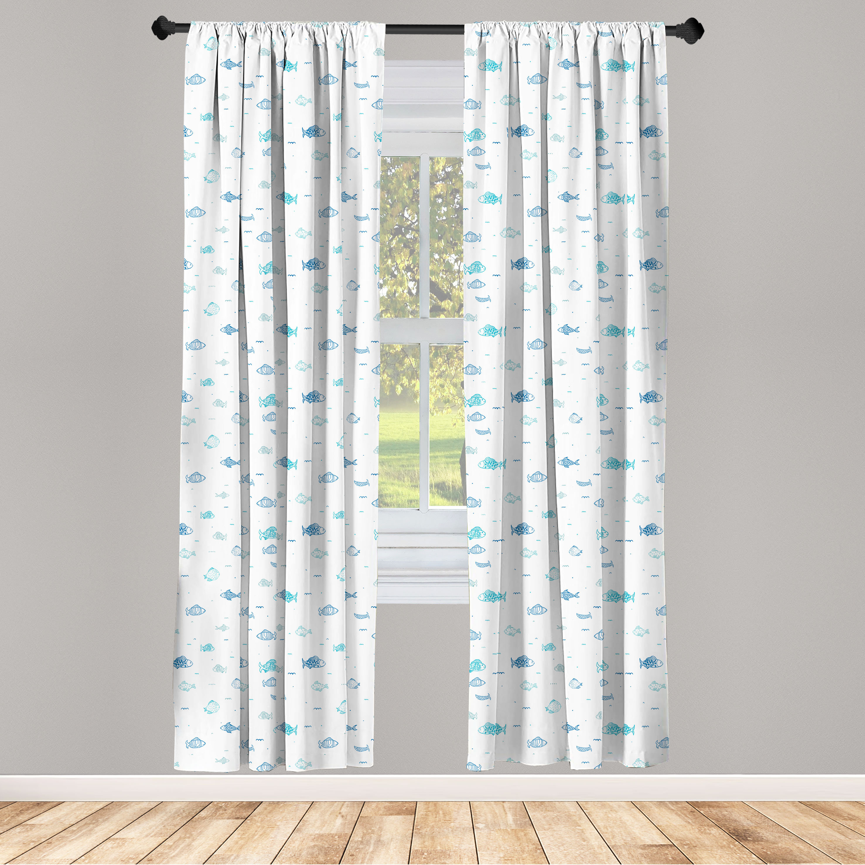 East Urban Home Nautical 4-Panel Curtains, Style Fish Motifs, Sky Blue ...