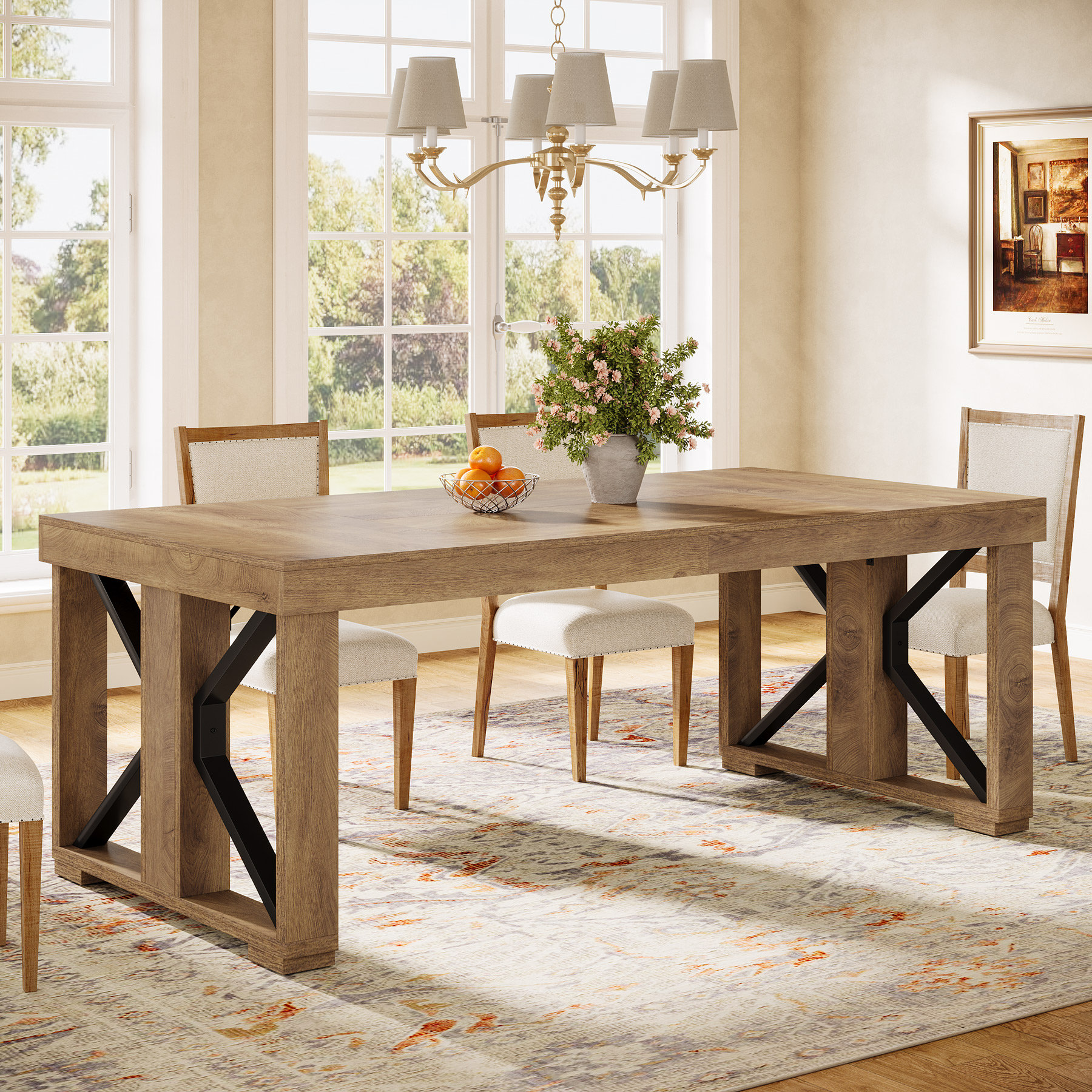 Gracie Oaks 70.86" Rectangular Dining Table, Farmhouse Wooden Kitchen ...