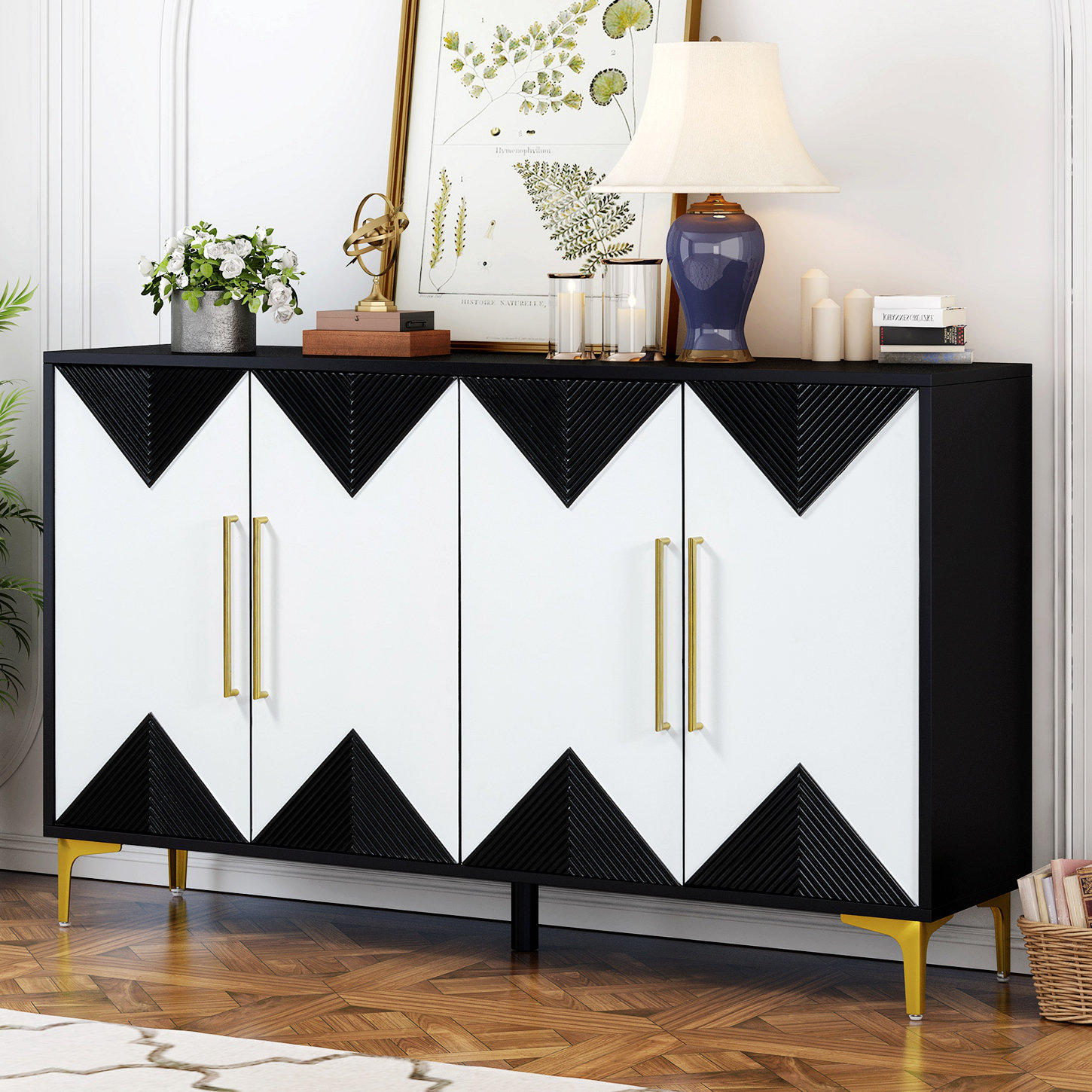 Latitude Run® Unique Four-Door Cabinet With Two-Tone Triangular Pattern ...