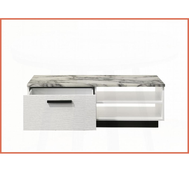 Latitude Run® 47” White Faux Marble Coffee Table – Drawer Storage ...