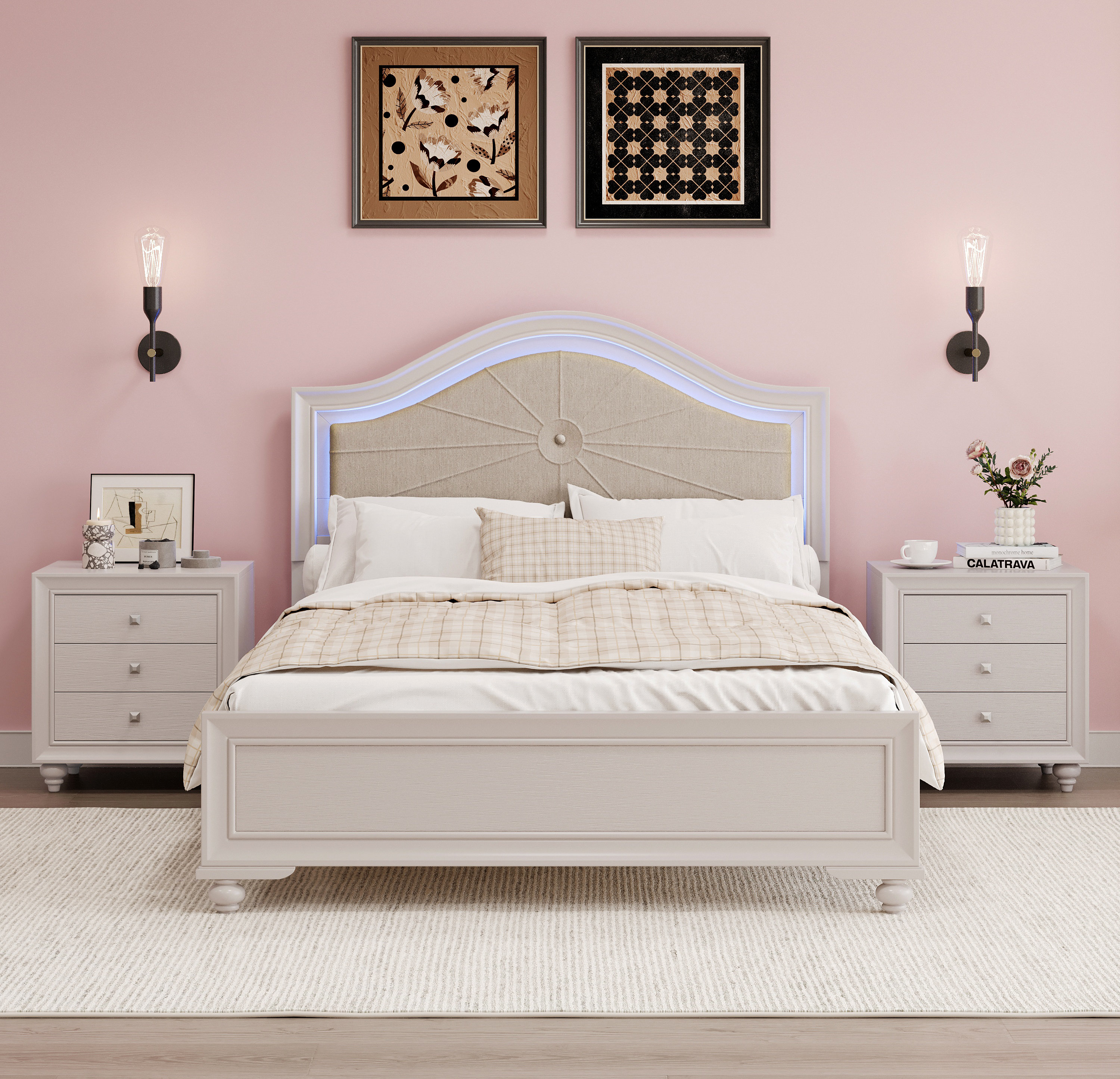 House of Hampton 3 Pieces Bedroom Sets Queen Size Wood Bed with Hidden ...