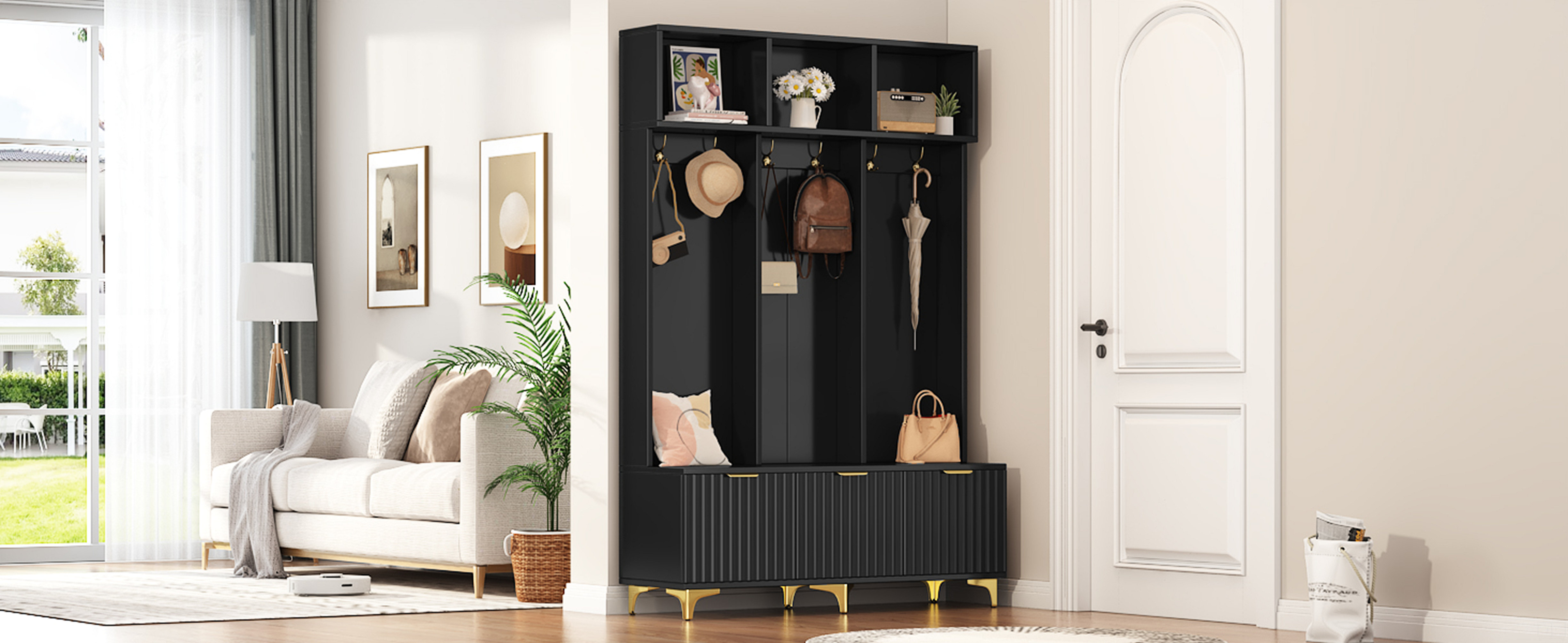 Latitude Run® Large Storage Hall Tree With Bench, Multi-Functional ...