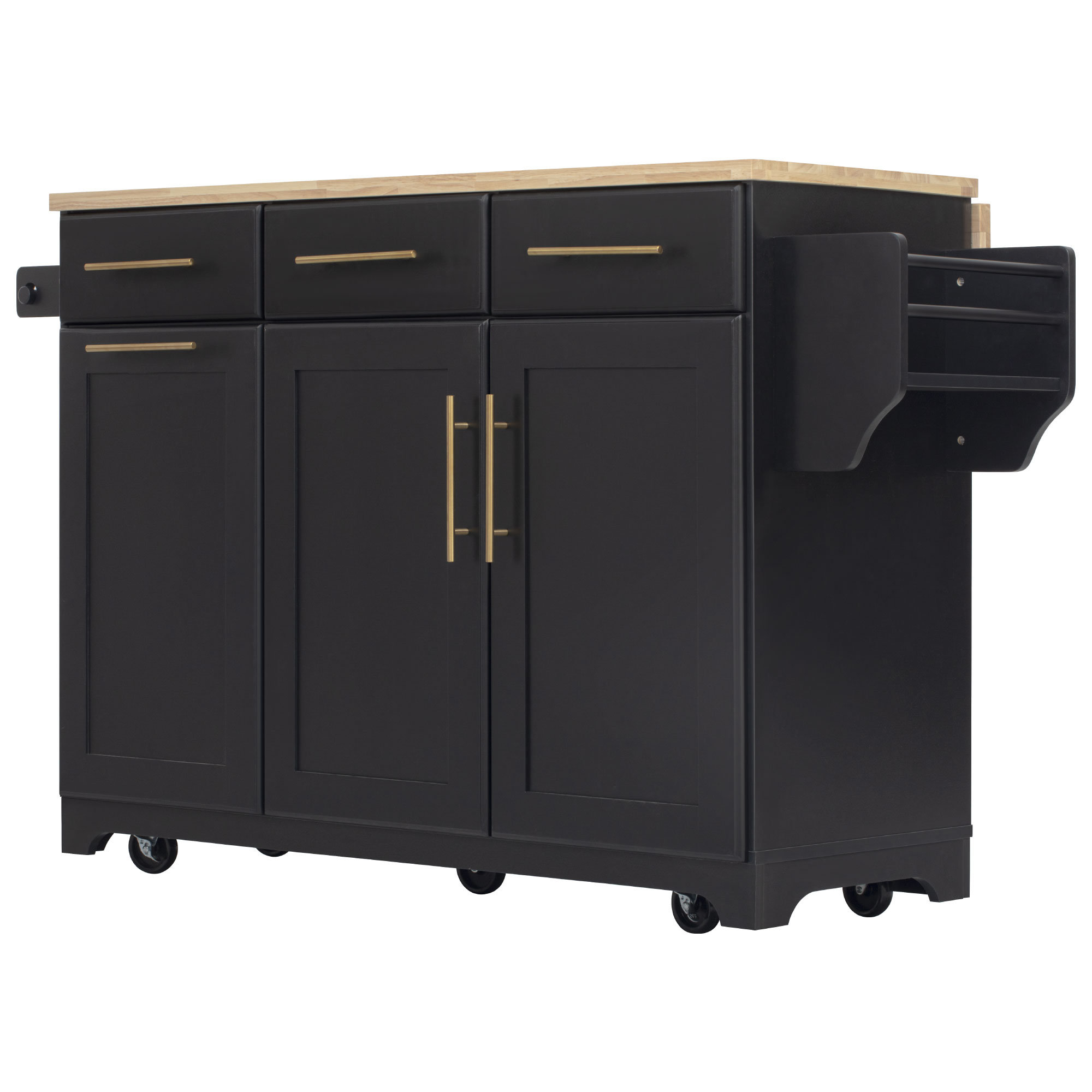 Ebern Designs 59.3" Rolling Kitchen Island With Storage, Pull-Out Trash ...