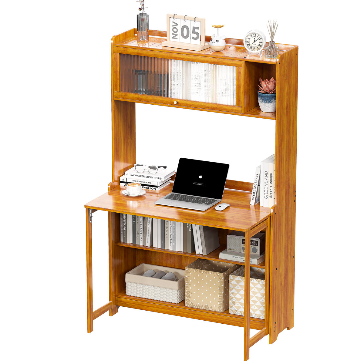Winston Porter Rasheena Writing Desk with Hutch Bookshelves for Home ...