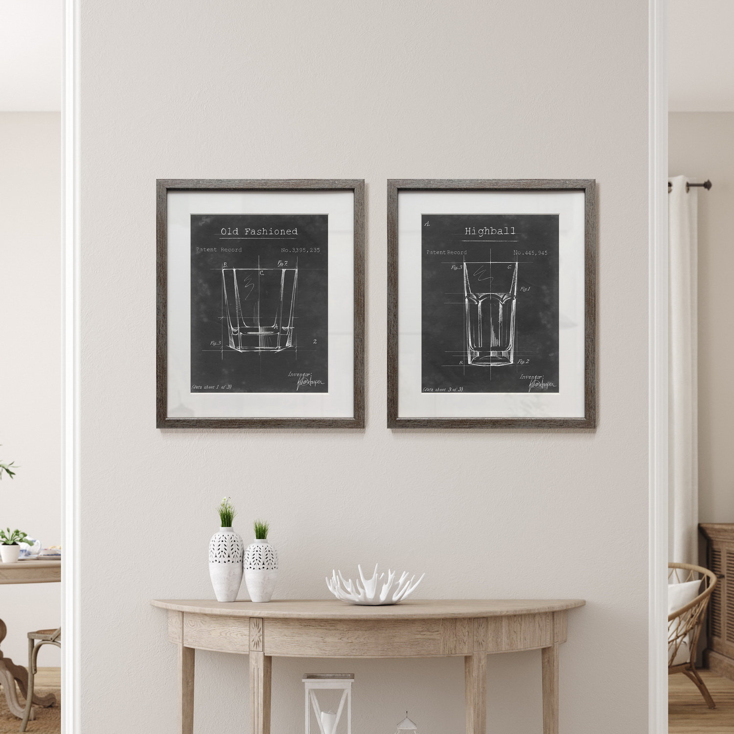 17 Stories 'Barware Blueprint I' - 2 Piece Picture Frame Drawing Print ...