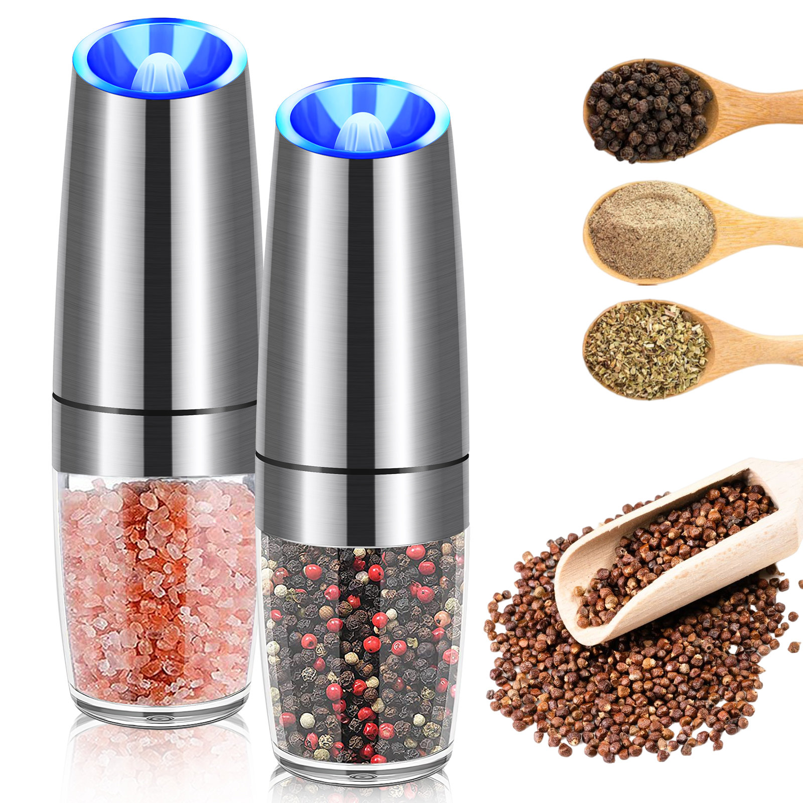 Flantor Kitchen Electric Salt & Pepper Mill Battery Gravity Automatic ...
