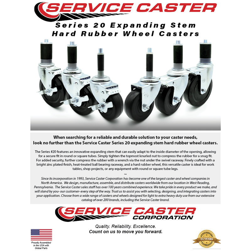 Service Caster Hard Rubber Caster with Brake | Wayfair