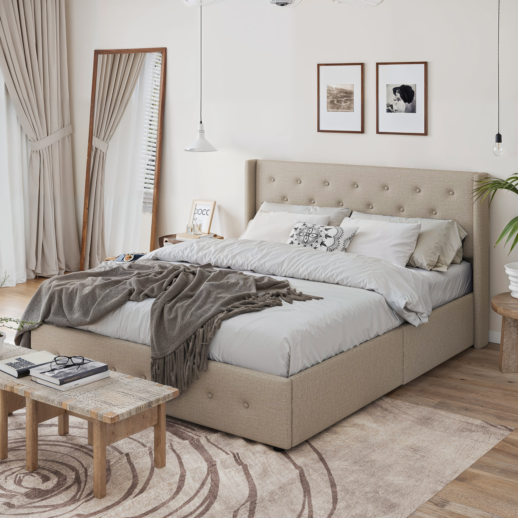 Lark Manor Albertien Lift Up Wingback Upholstered Platform Bed ...