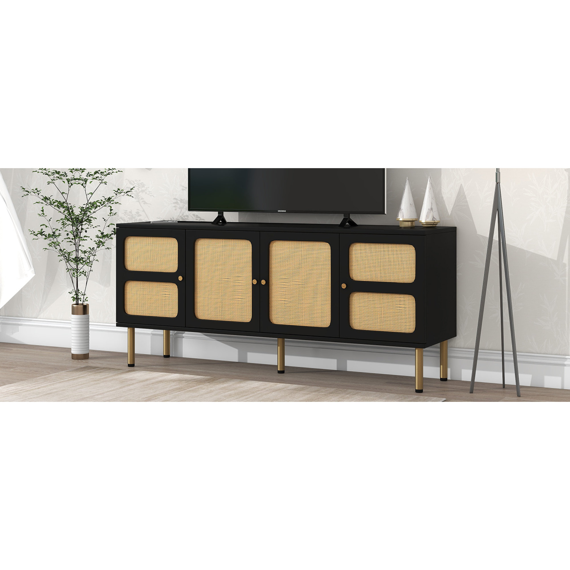 Dakota Fields Boho Rattan Tv Stand Mdf Modern Design For Living Room ...