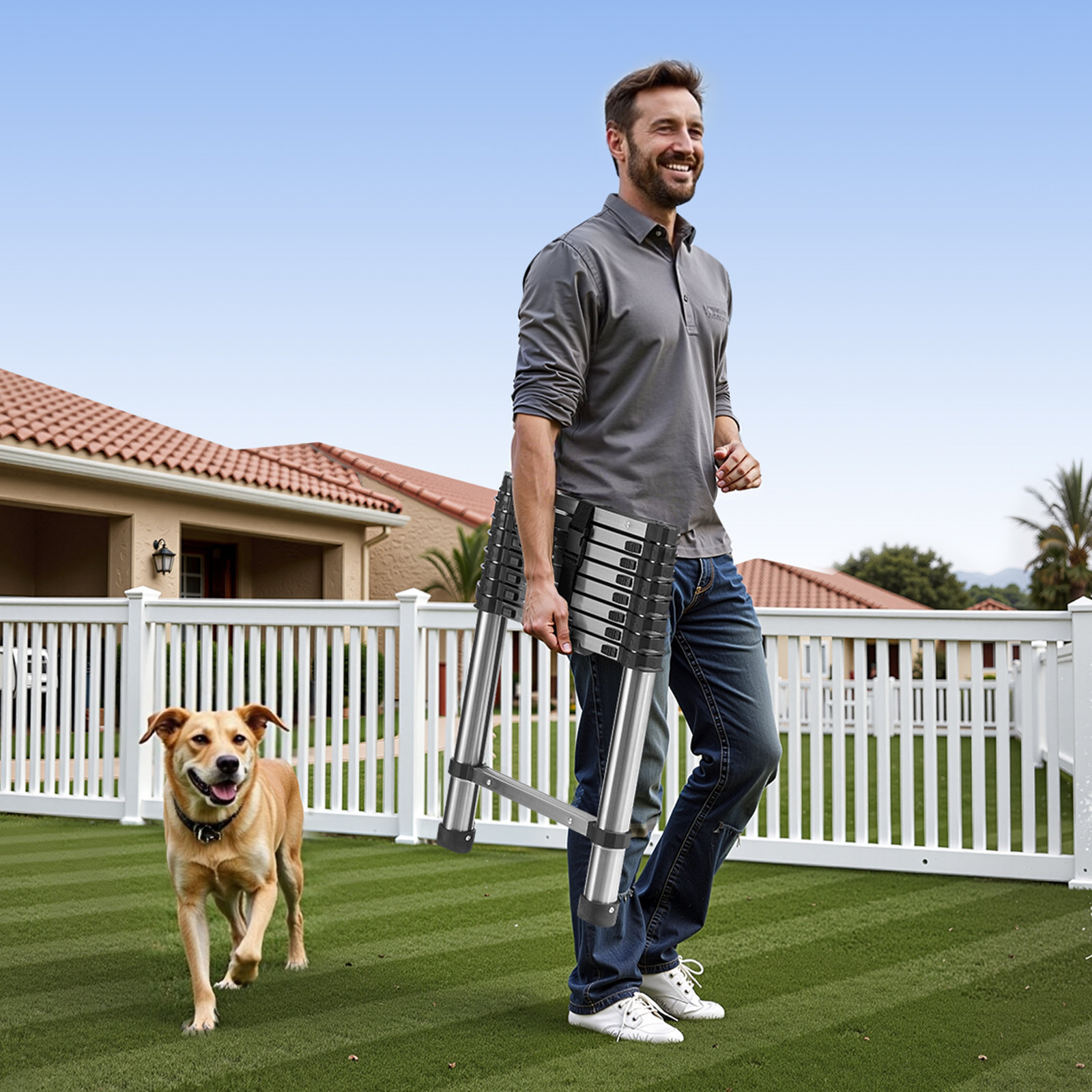 WFX Utility™ Telescoping Ladder Stainless Steel Extension Step 8.5 ft ...