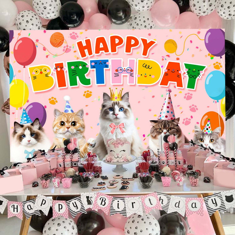 The Party Aisle Cat Party Decorations, 71'' x 43'' Cat Birthday ...