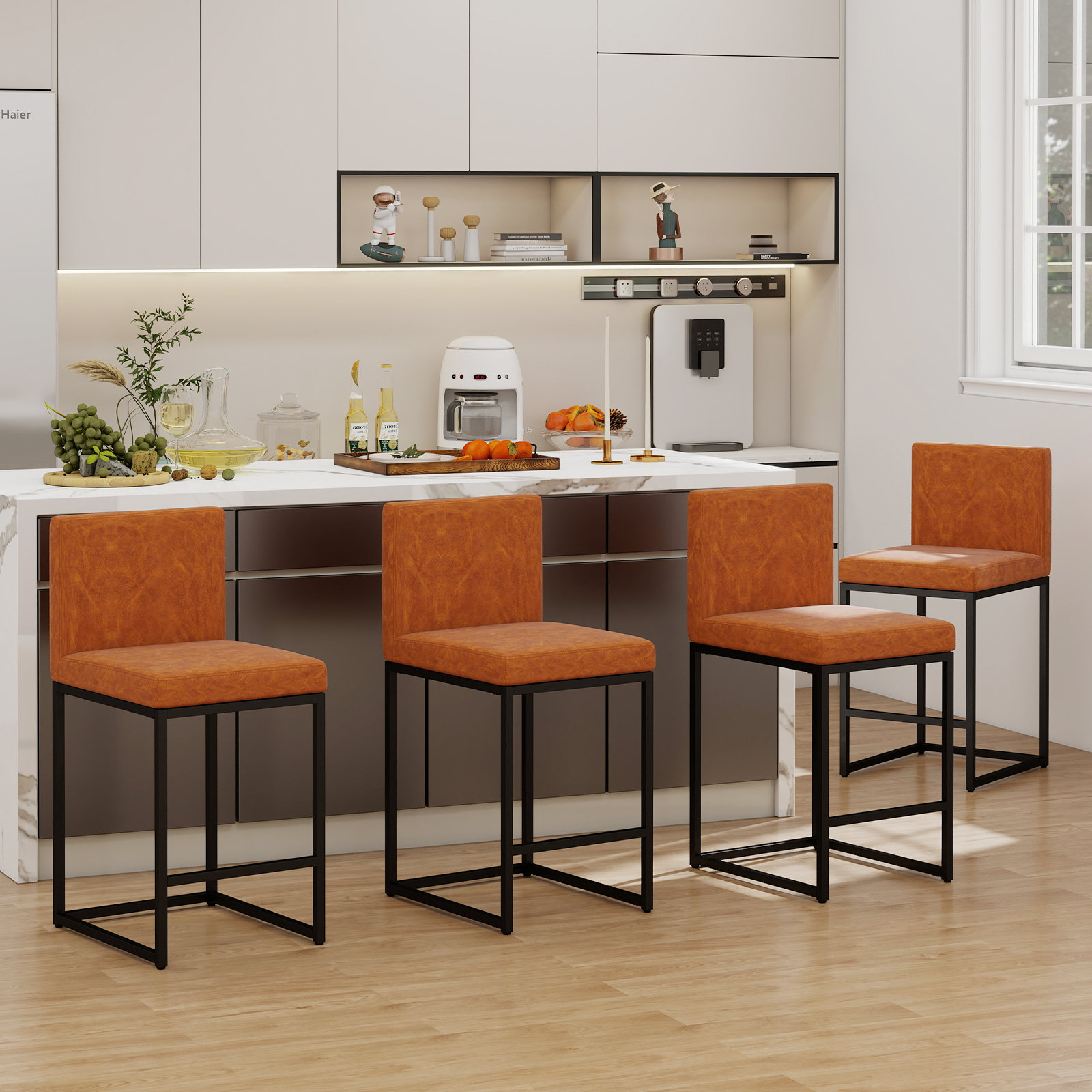 17 Stories Modern Bar Stools With Back,Upholstered Counter Height Bar ...