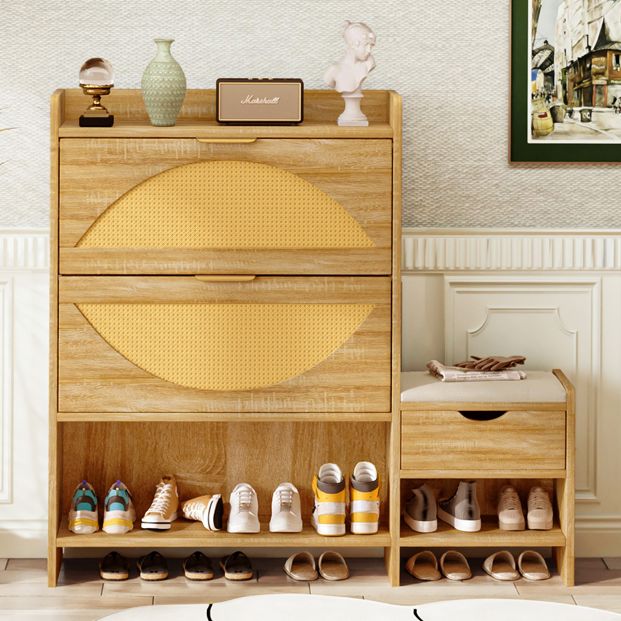 Hokku Designs 47.2" Shoe Storage Cabinet Rattan Shoe Storage Organizer ...