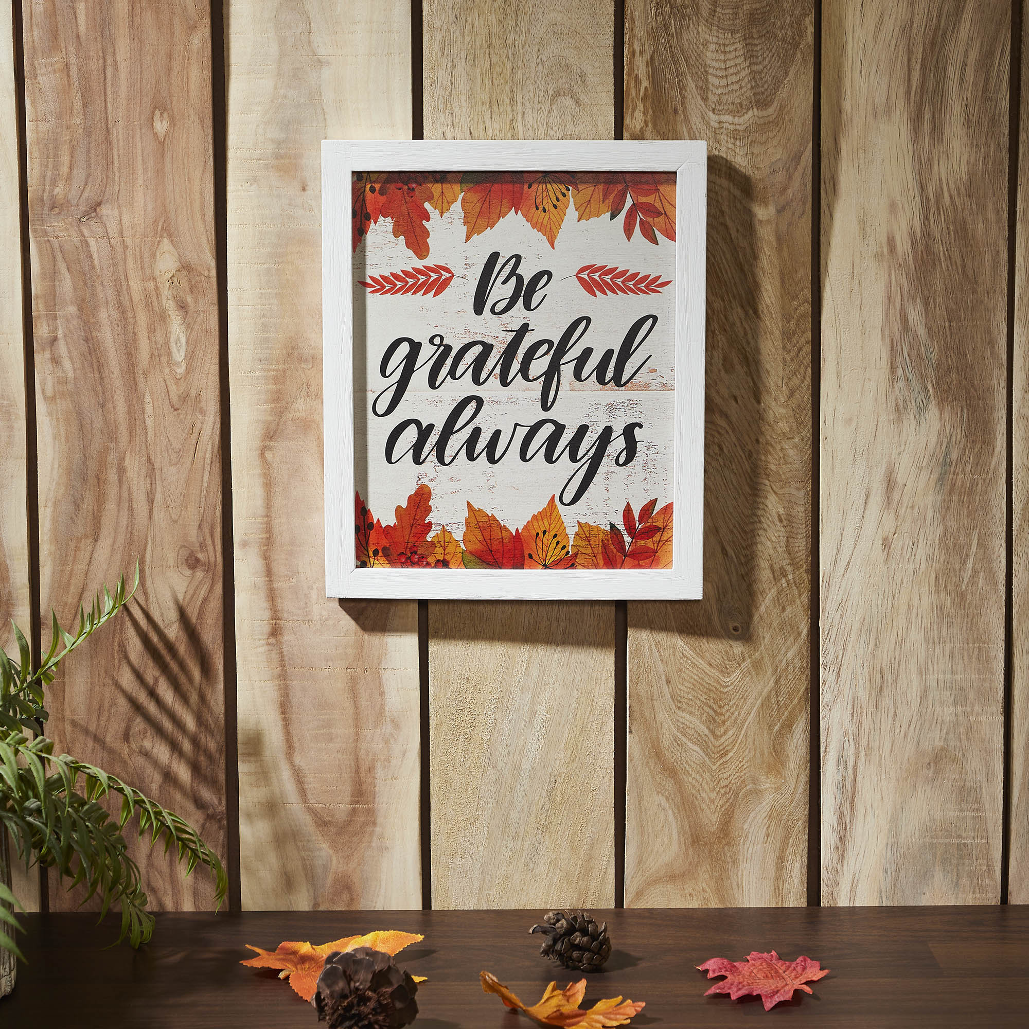 Trinx Be Grateful Always Fall Leaves Wall Sign 12x10 | Wayfair