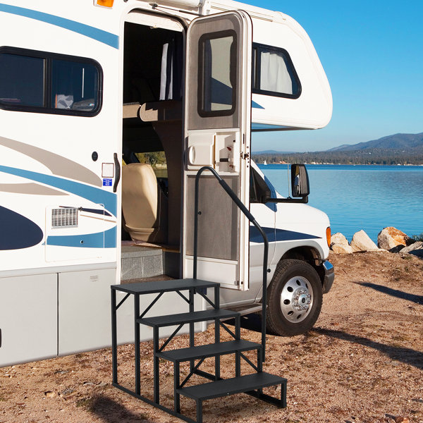 EROMMY 25.8"D Rv Steps With Handrail, Metal Mobile Home Stairs With ...