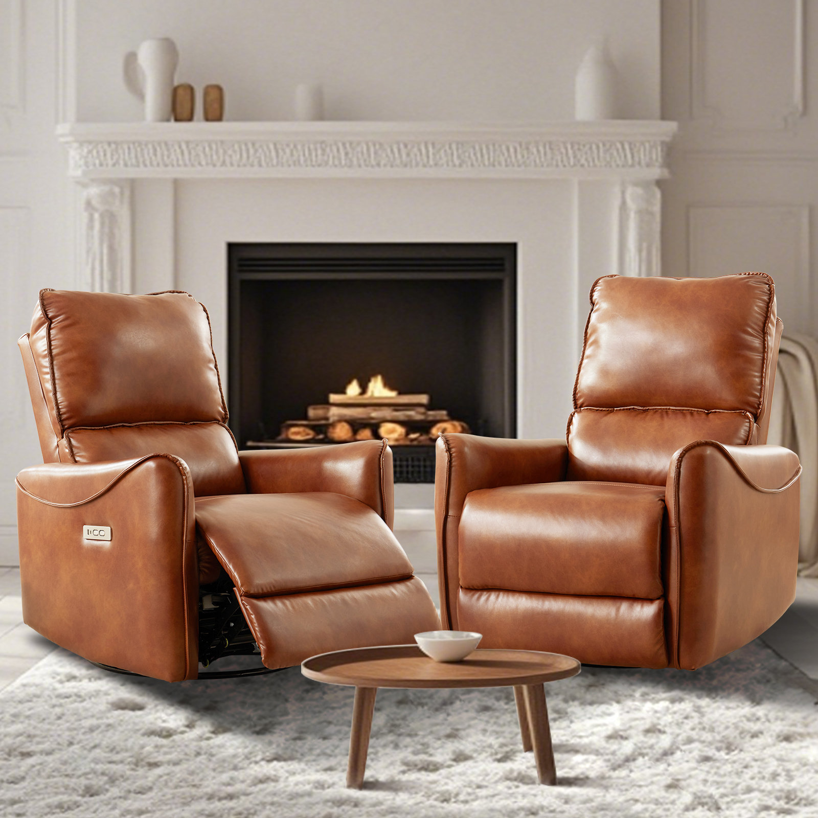 Ivy Bronx Hjalti Breathable Leather Swivel And Rocker Power Recliner ...