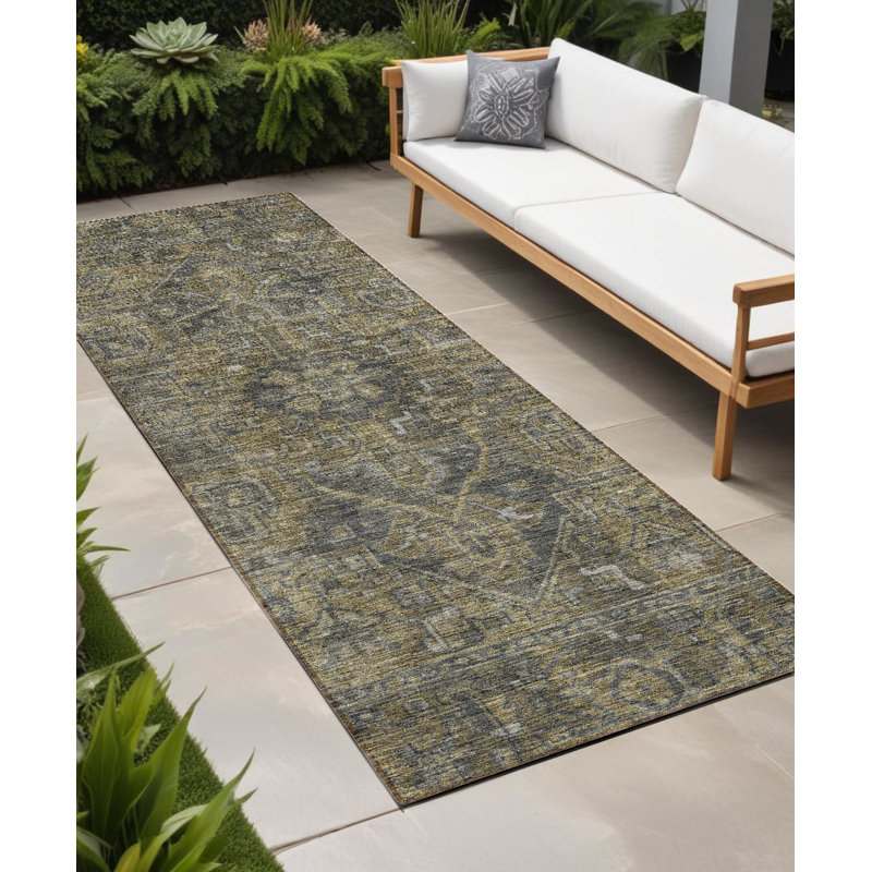 HomeRoots 8' Runner Dark Moss Green and Gray Oriental Washable Non Skid ...