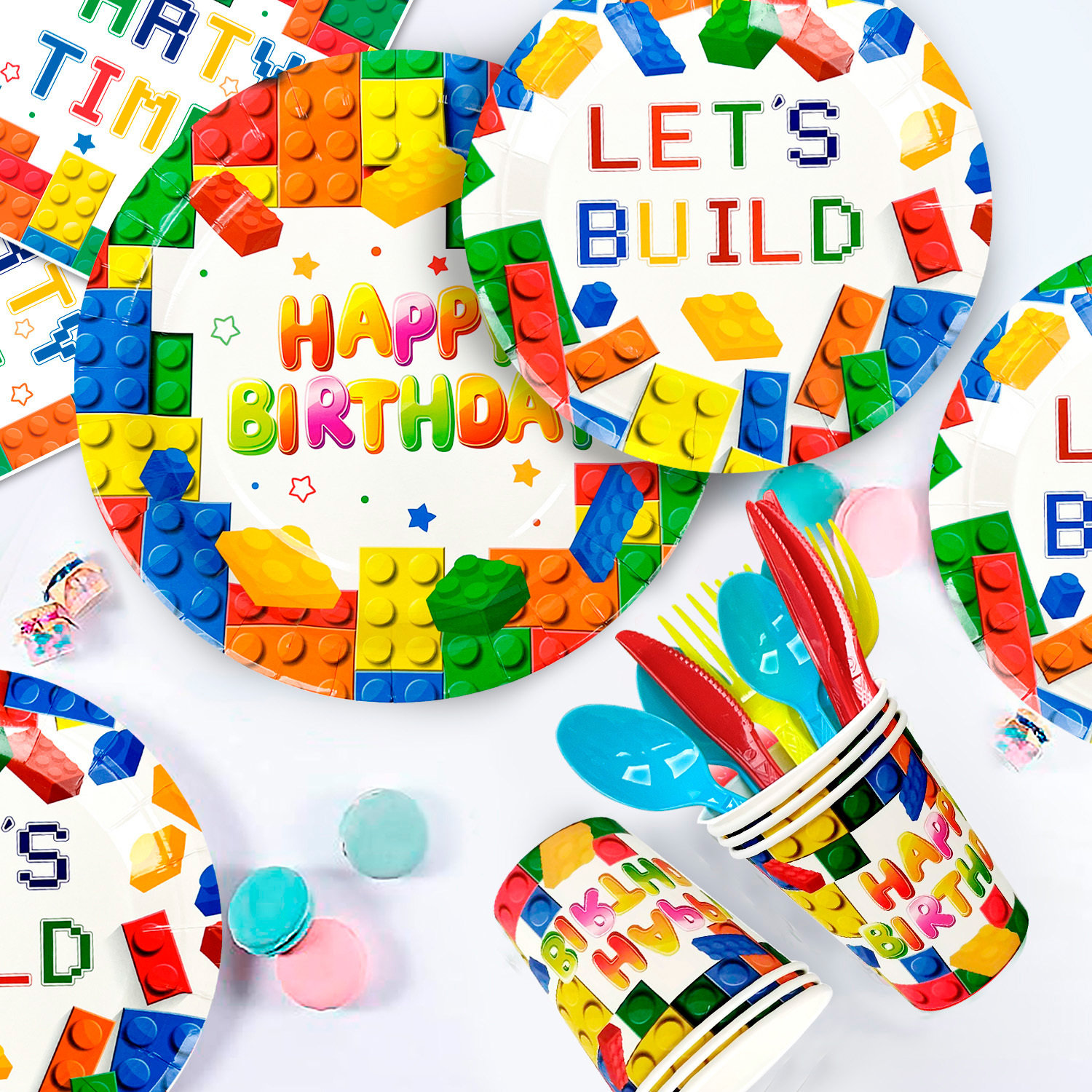 Wrought Studio™ 129 pcs Building Blocks Birthday Party Supplies-Building Blocks Party Tableware ...