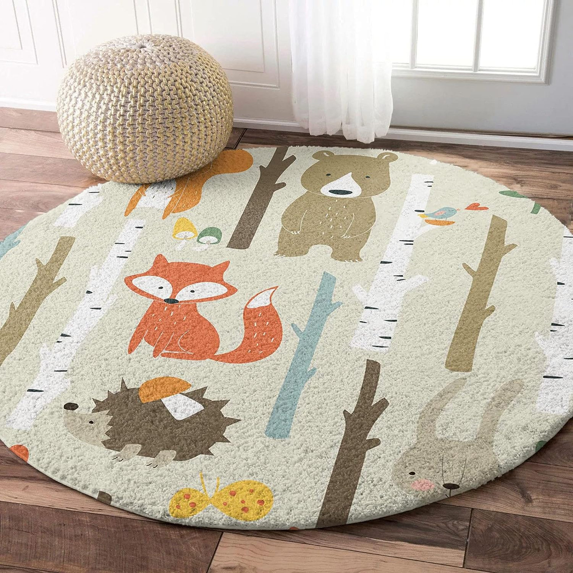 Redwood Rover Albin Shag Area Rug, 5Ft Indoor Round Area Rugs- Cartoon ...