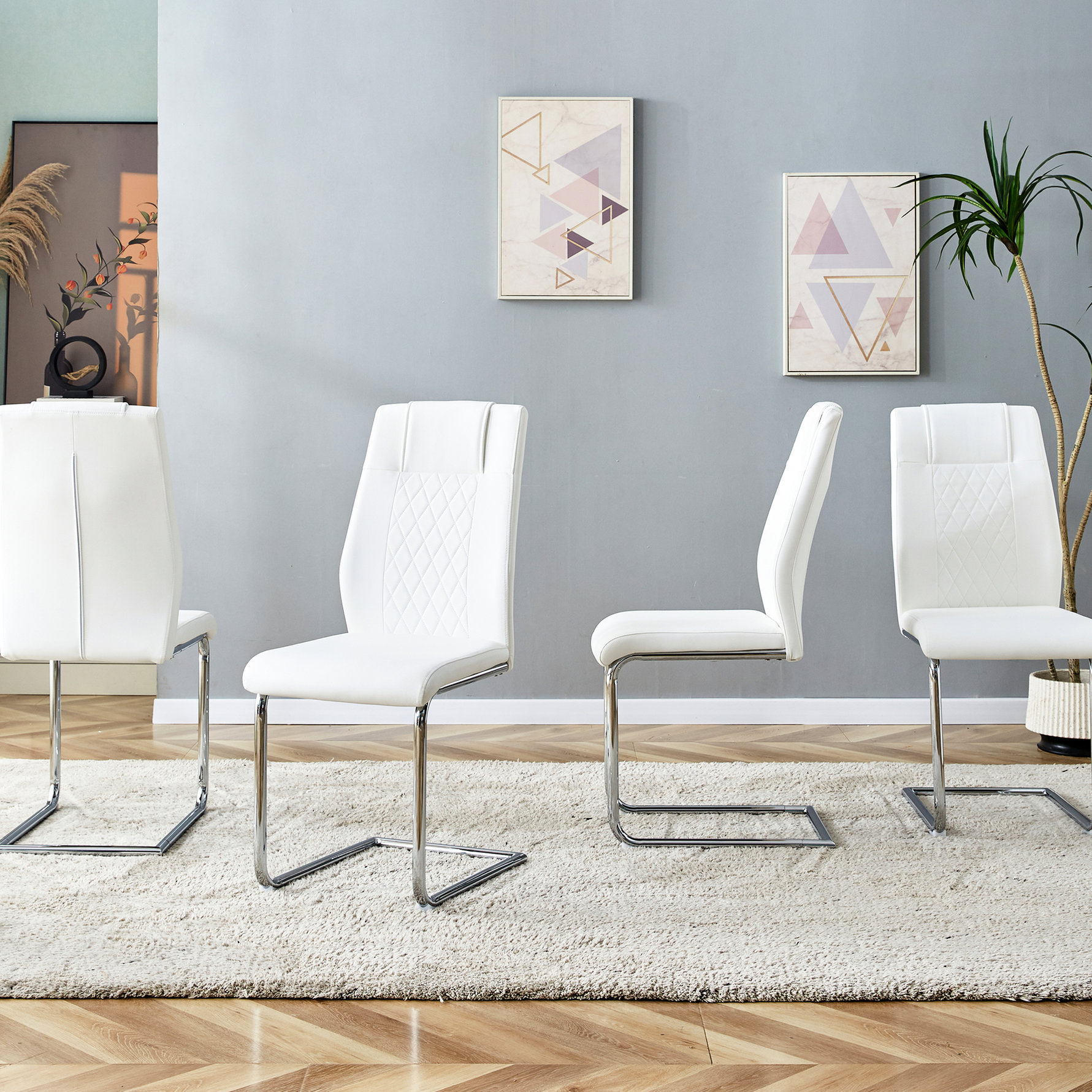 Orren Ellis Modern Living Dining Chairs - 4pcs Faux Leather Padded Seat ...