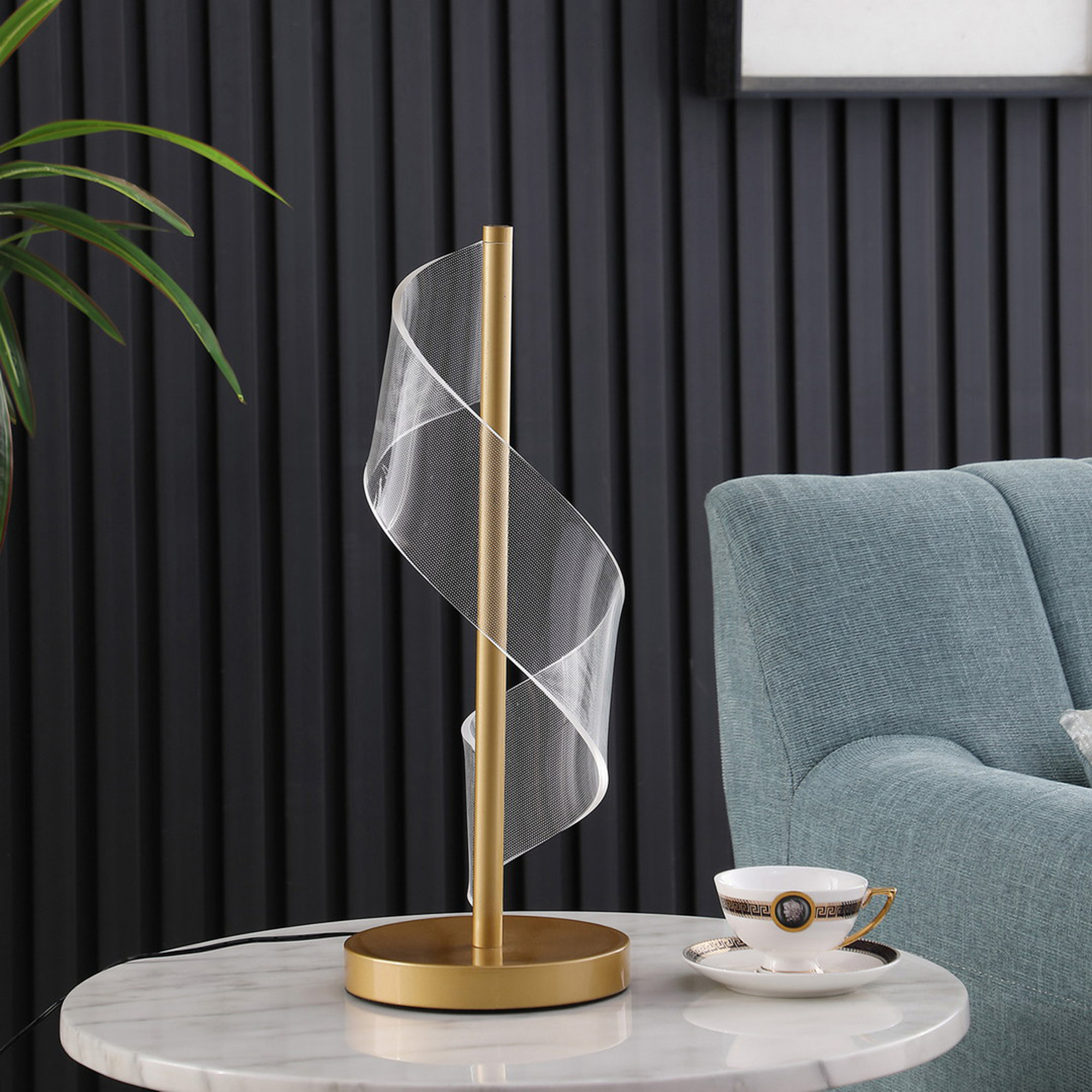 Mercer41 Modern "S" Wave Swirl Acrylic Led Brushed Gold Table Lamp ...