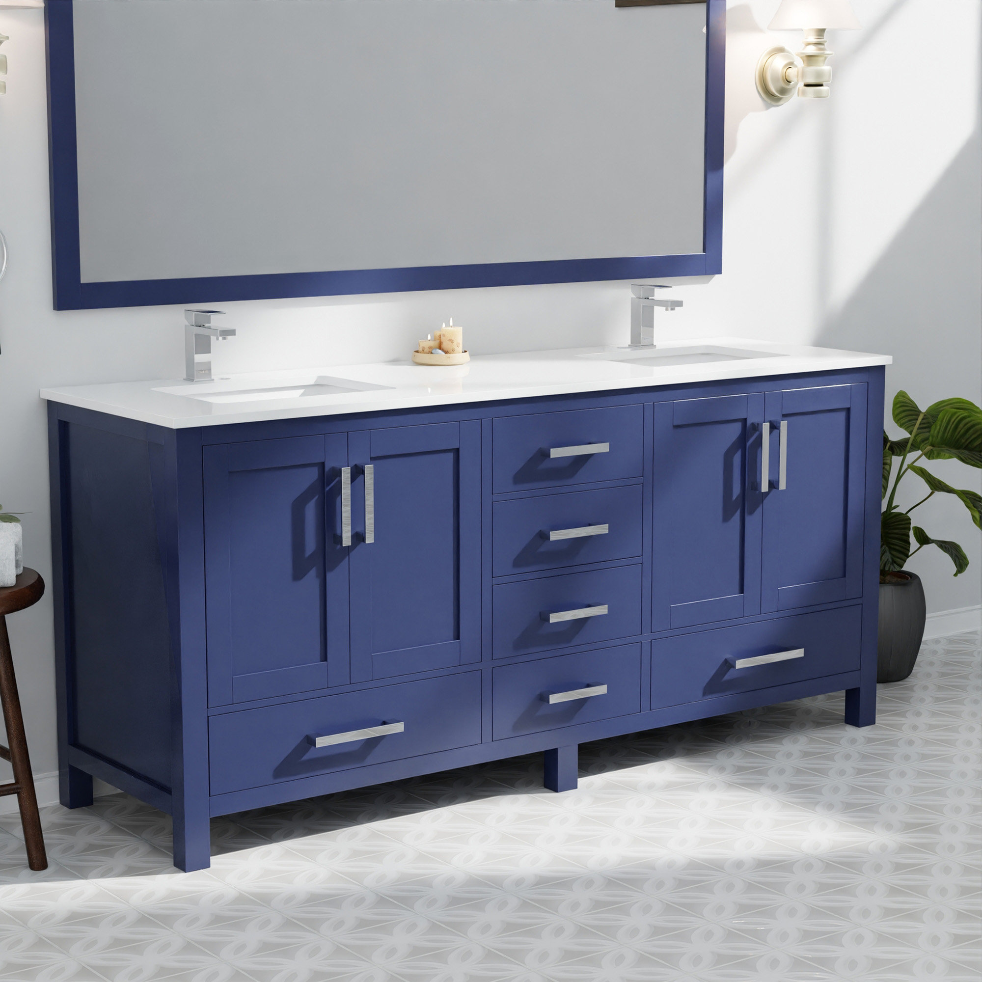 Hokku Designs Double Bath Vanity 22 in. D, Cultured Marble Top, Faucet ...