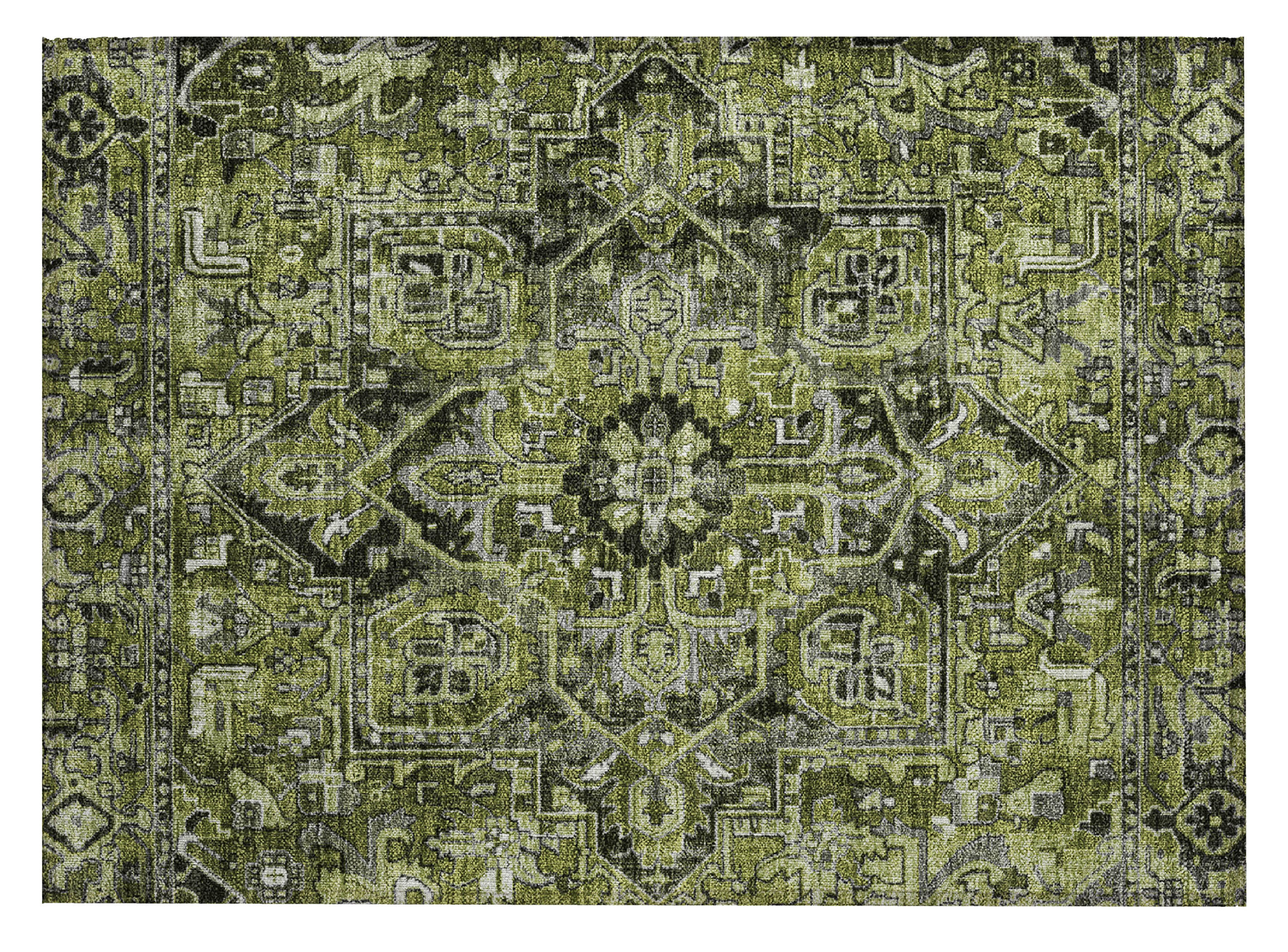 Bungalow Rose 2' X 3' Olive Green and Dark Green Oriental Washable Non ...