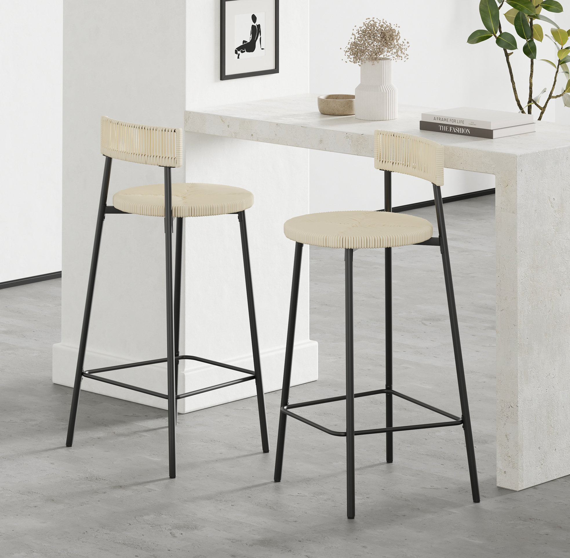 Bay Isle Home™ Hand Woven Bar Stools with Back Set of 2 Paper Rope ...