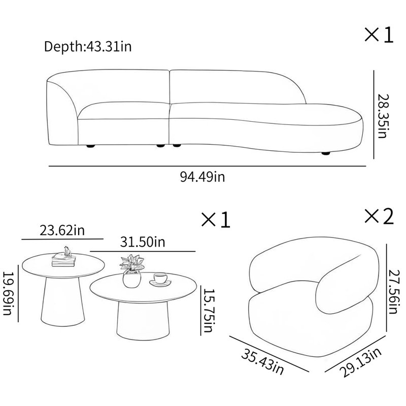 Danbenla design Light Luxury Curved Sofa Coffee Table Combination ...