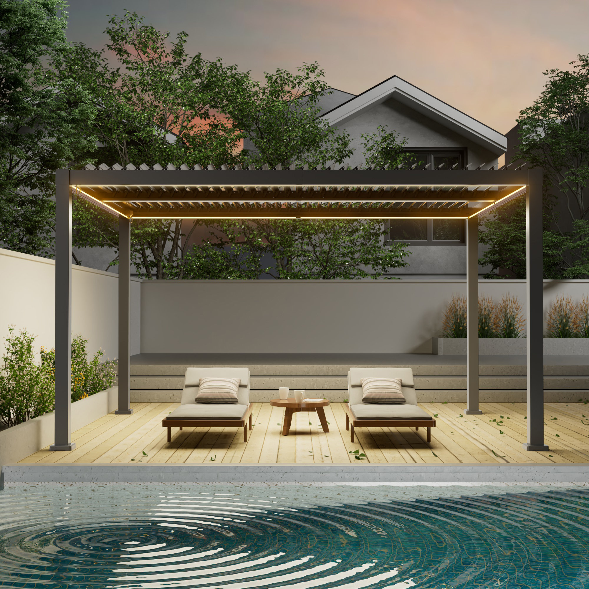 Bonosuki 10x13ft LED Strips Patio Aluminum Pergola Manual Louver Roof ...