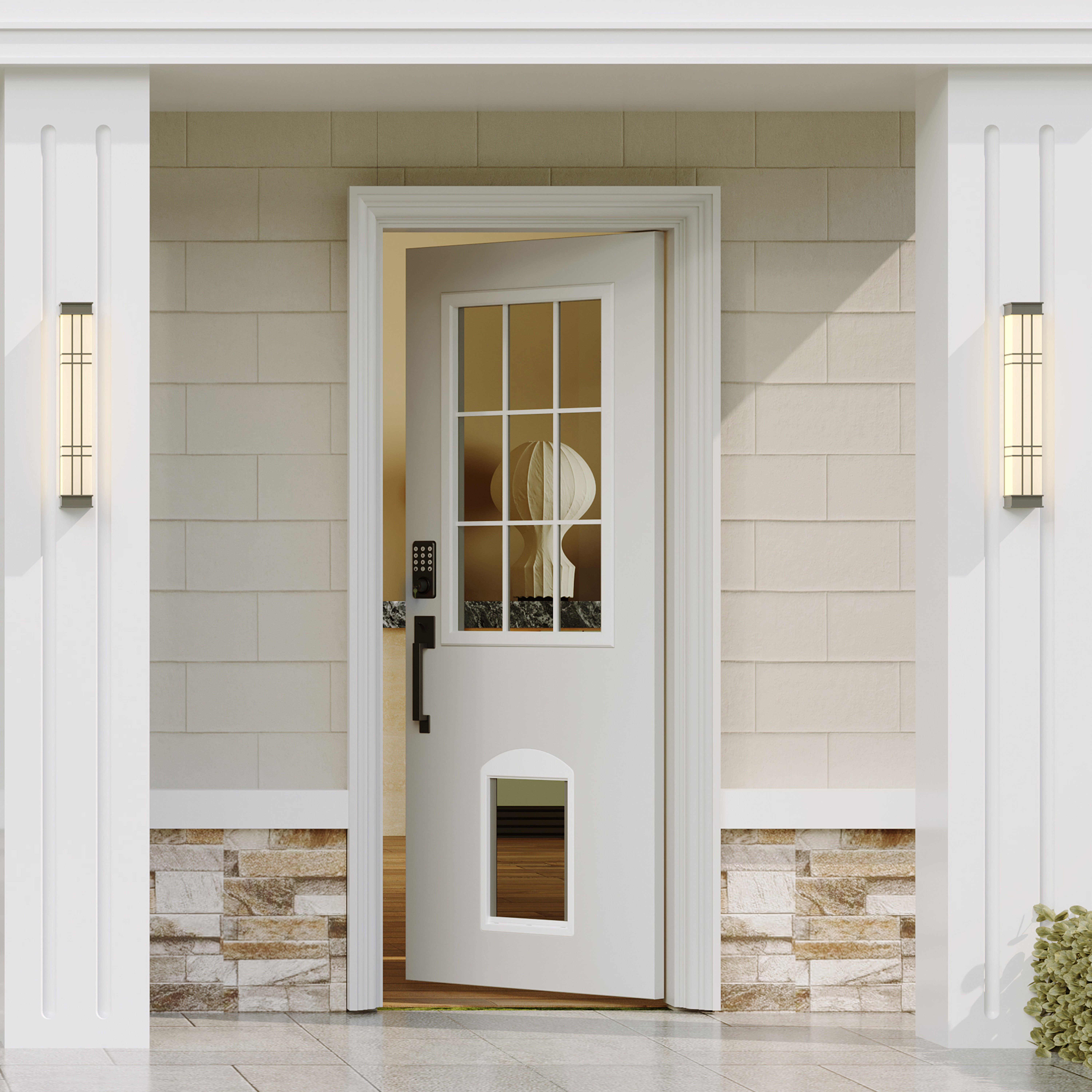 DOOOLI White Solid Wood Exterior Door Slab With 9-Lite Clear Glass ...