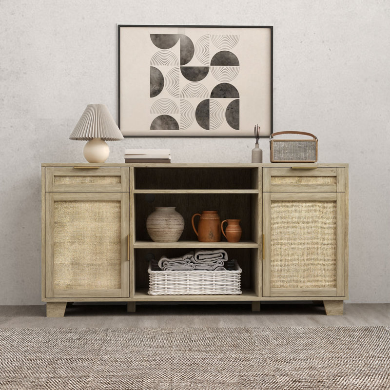 Beachcrest Home™ Salma 57.8''W Boho Rattan TV Stand for TVs Up to 65 ...