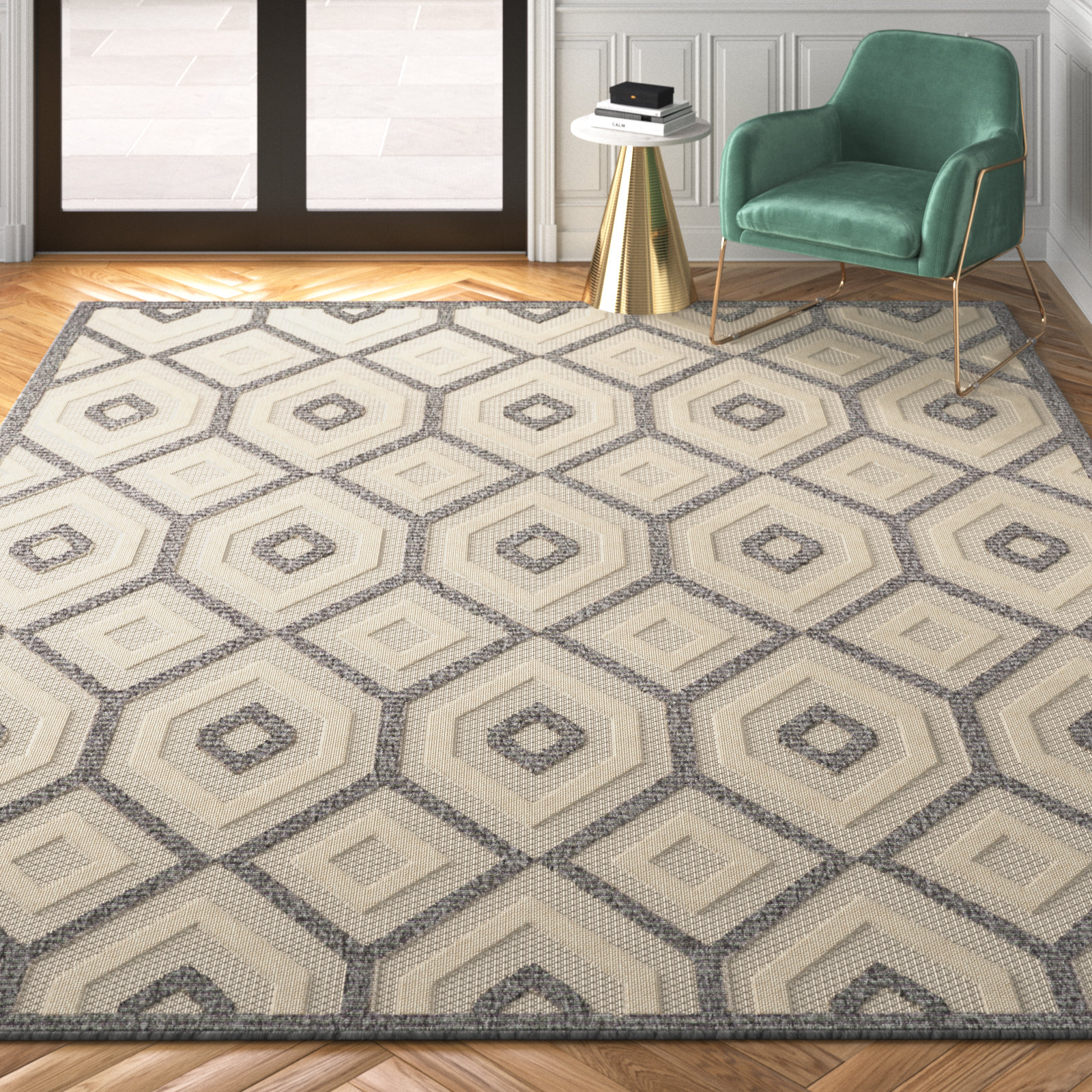 Etta Avenue™ Allesandra Geometric Cream/Gray Indoor/Outdoor Area Rug ...