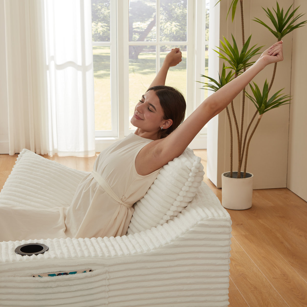 Mercer41 47.2" W Modern Compression Indoor Oversize Chaise Lounge, With ...