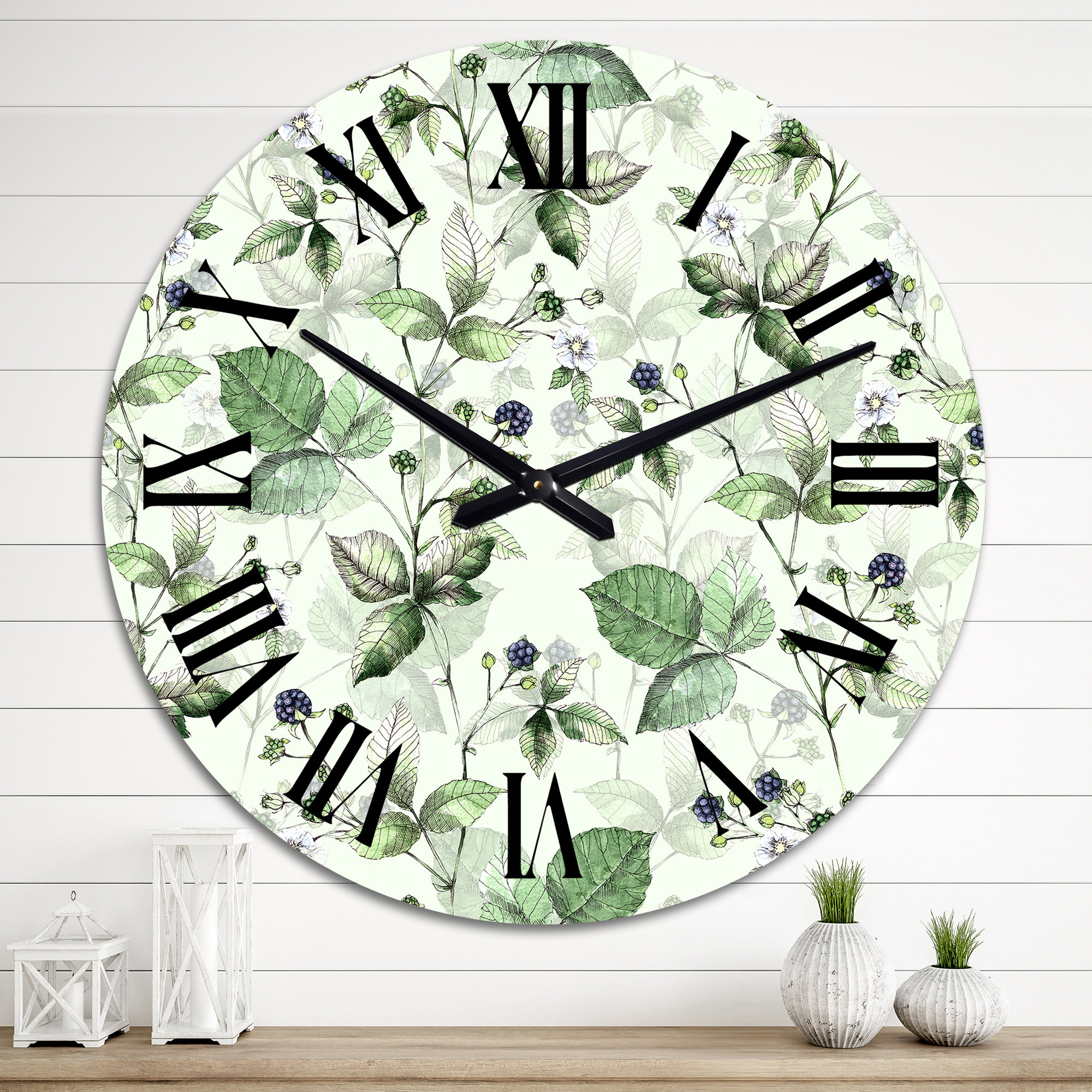 East Urban Home Flowers with Berry Blackberry on White - Patterned Wall ...
