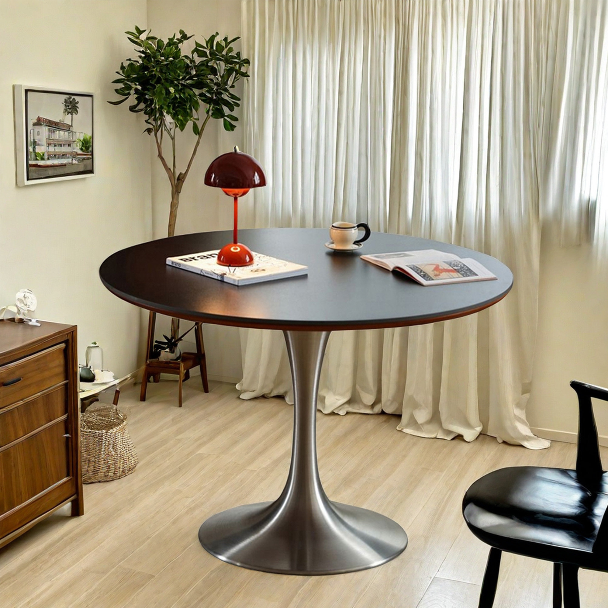 Dining Elegance Rock Slab Round Table Stainless Steel Dining Table ...