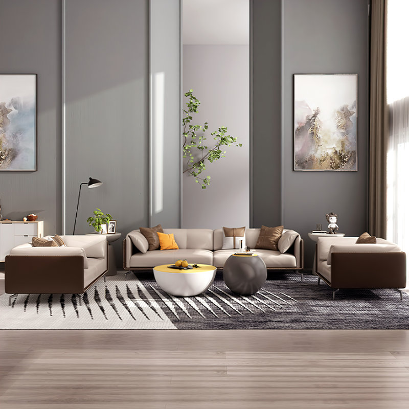 Wrought Studio Beniamino Nordic Luxury Simple Three Seat Faux Leather ...