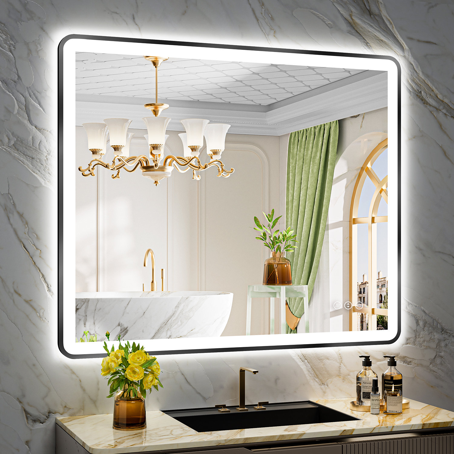 Wrought Studio™ Hyosvany Matte Black Matel Framed LED Vanity Mirror ...