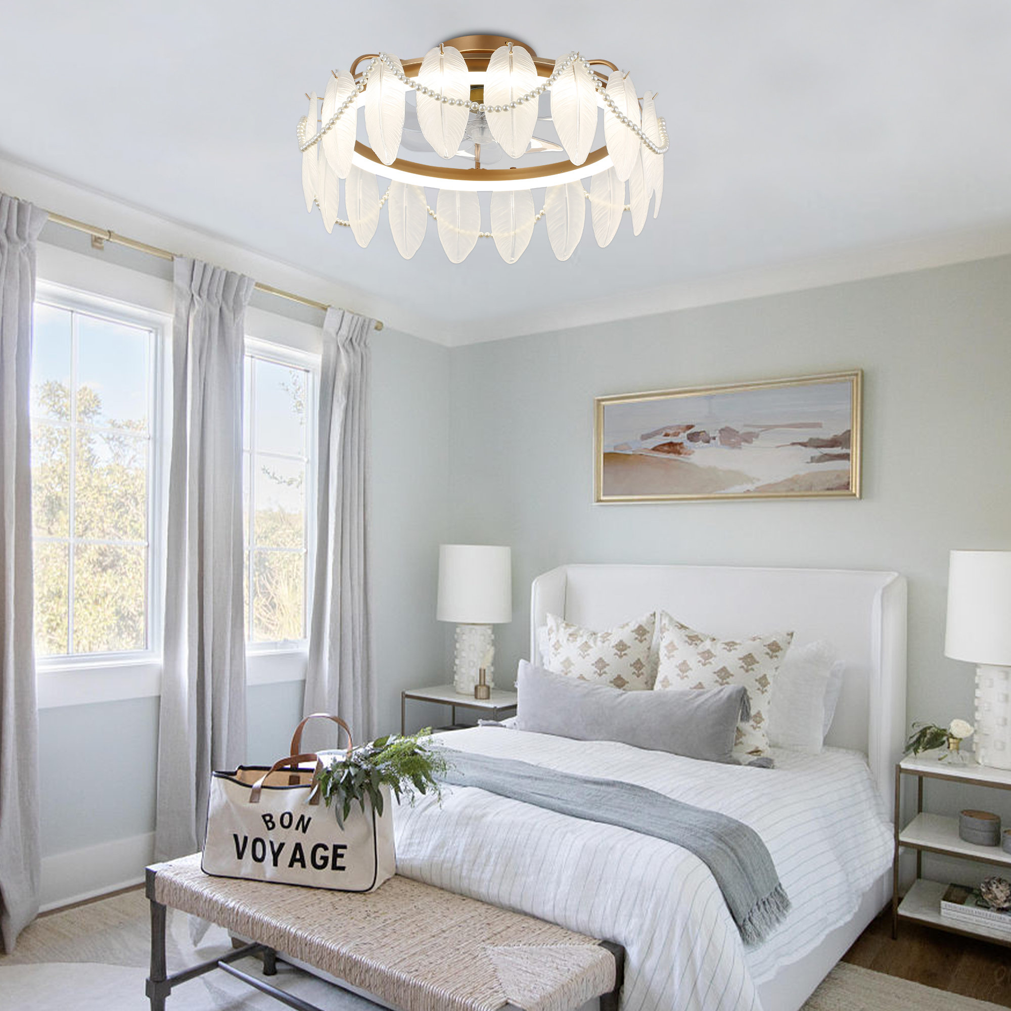 Mercer41 Thonda 19.7'' Modern Feather Shaped Crystal Ceiling Fan with ...