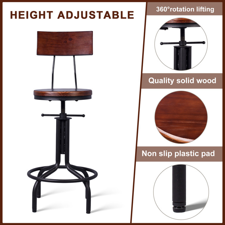 Williston Forge Jaquail Swivel Solid Wood Adjustable Height Stool ...