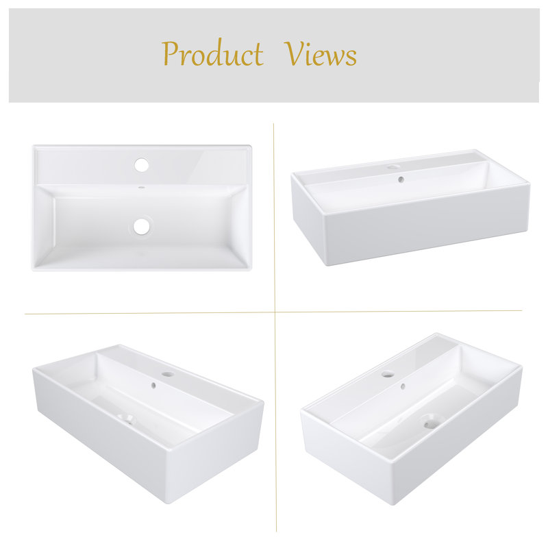 MEJE 12.5'' Glossy Ceramic Rectangular Vessel Bathroom Sink with ...