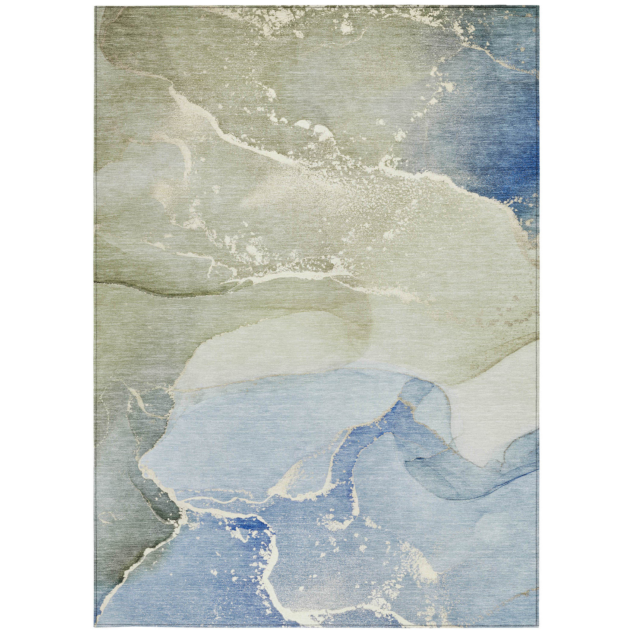 Ebern Designs 3' X 4' Blue Abstract Washable Non Skid Indoor Outdoor ...