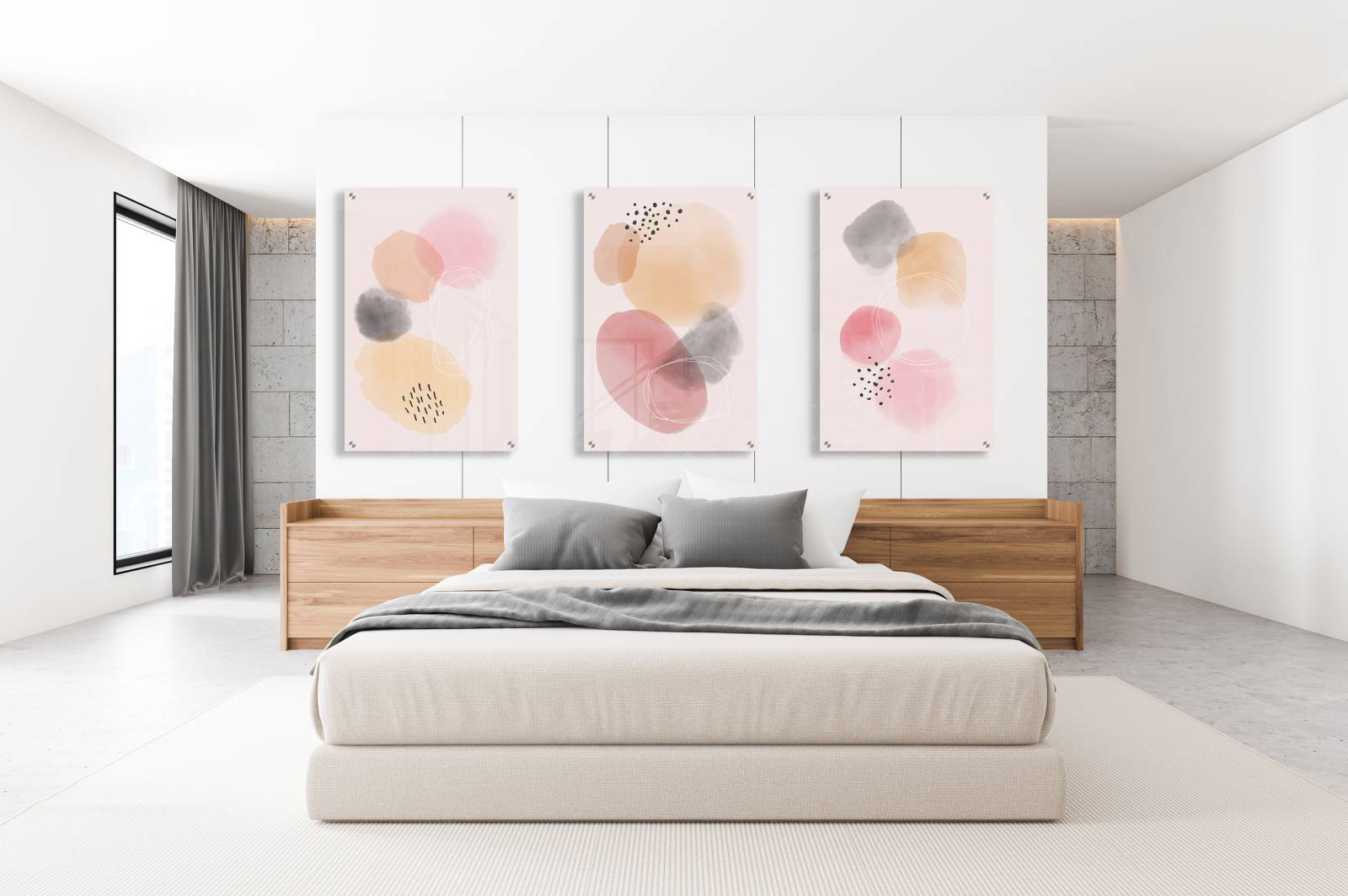 UniQstiQ Pink Shapes Pattern Set of 3 Prints Modern Wall Art Modern ...