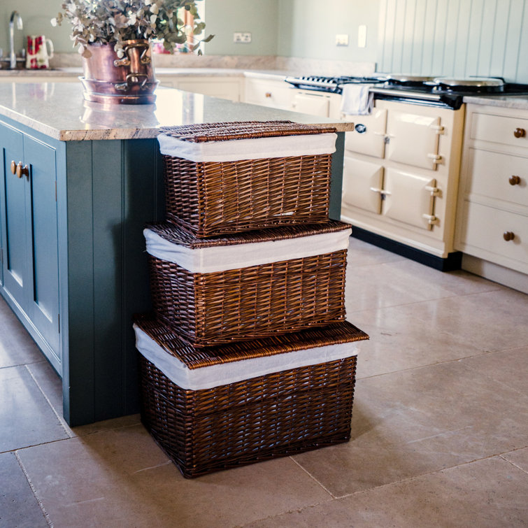 Arthur Cameron Rectangular Wicker Storage Basket with Lid and Removable ...