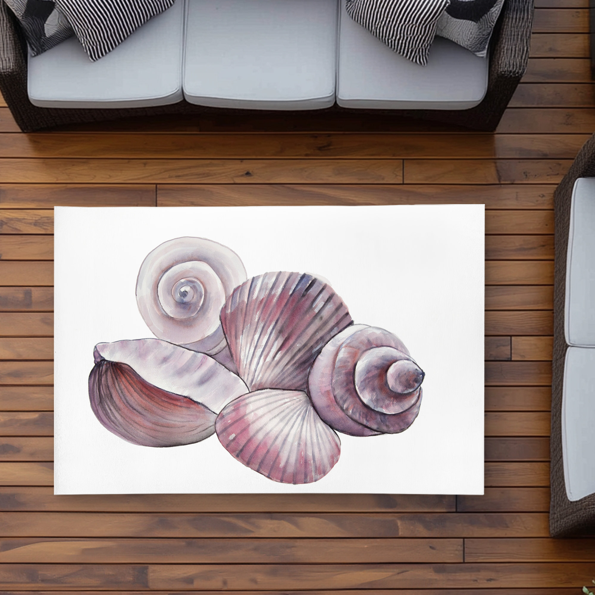 East Urban Home Seaside Shells - Coastal Pink Outdoor Area Rug for Home ...