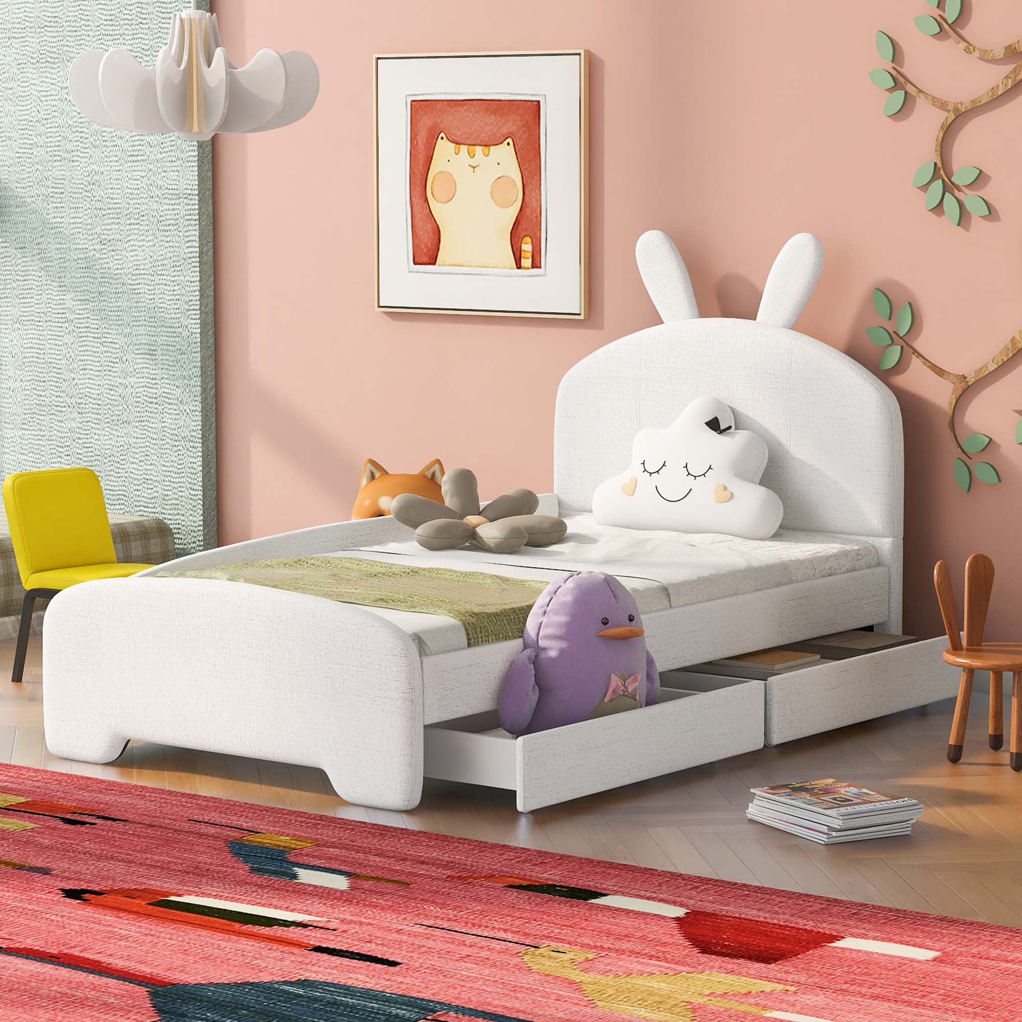 Zoomie Kids Aramys Upholstered Platform Bed With Cartoon Ears Shaped ...