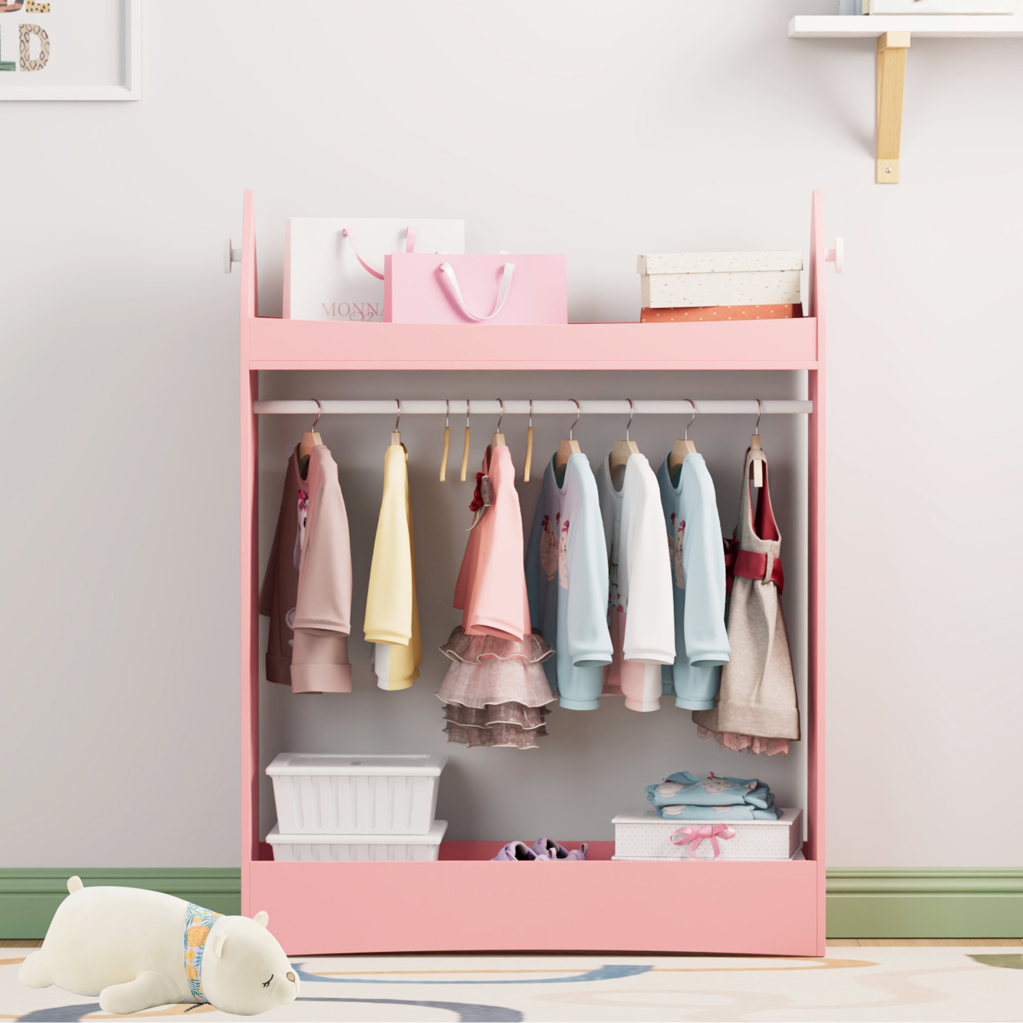 Isabelle & Max Kids Wardrobe Closet With Mirror And Storage Space, Open ...