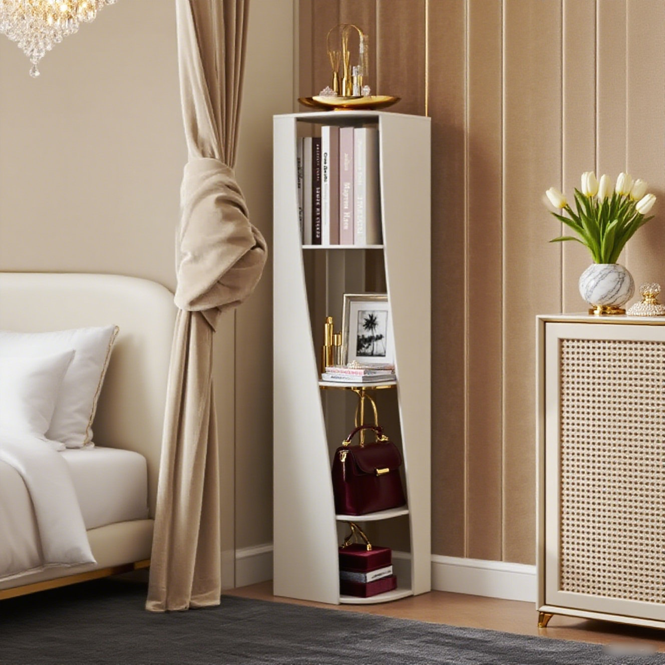Ebern Designs 4-tier Corner Bookshelf – Split Design Solid Wood ...
