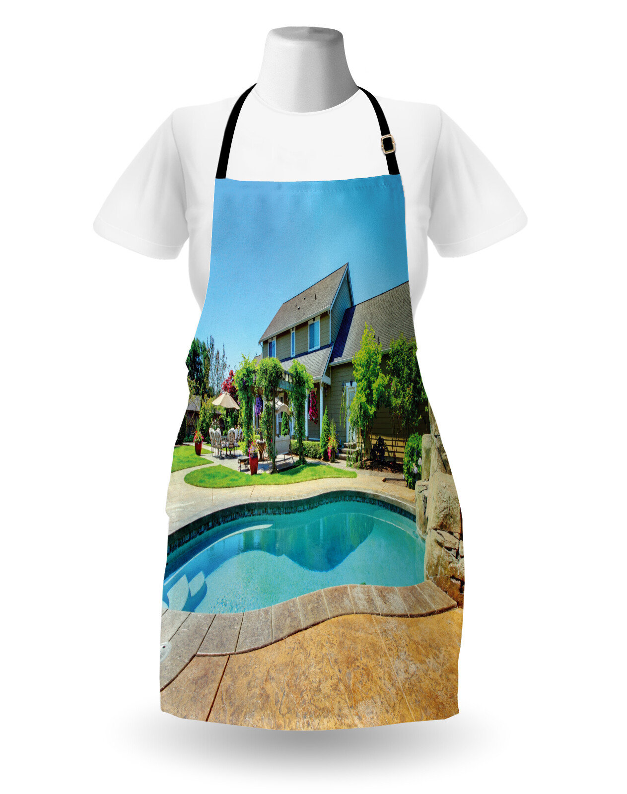East Urban Home Pool View Apron Unisex Country House with Porch Adult ...