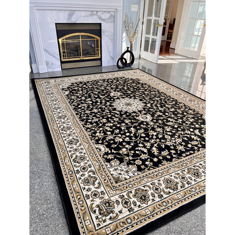 Astoria Grand Nakia Power Loom Wool Black Rug & Reviews | Wayfair